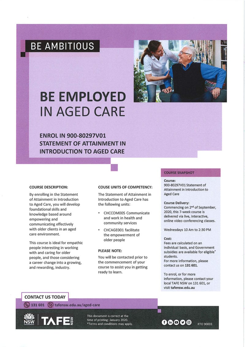 TAFE courses for those interested in working in aged care or health ...