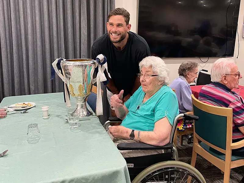 Visit from AFL player and Premiership Cup - Finley Regional Care