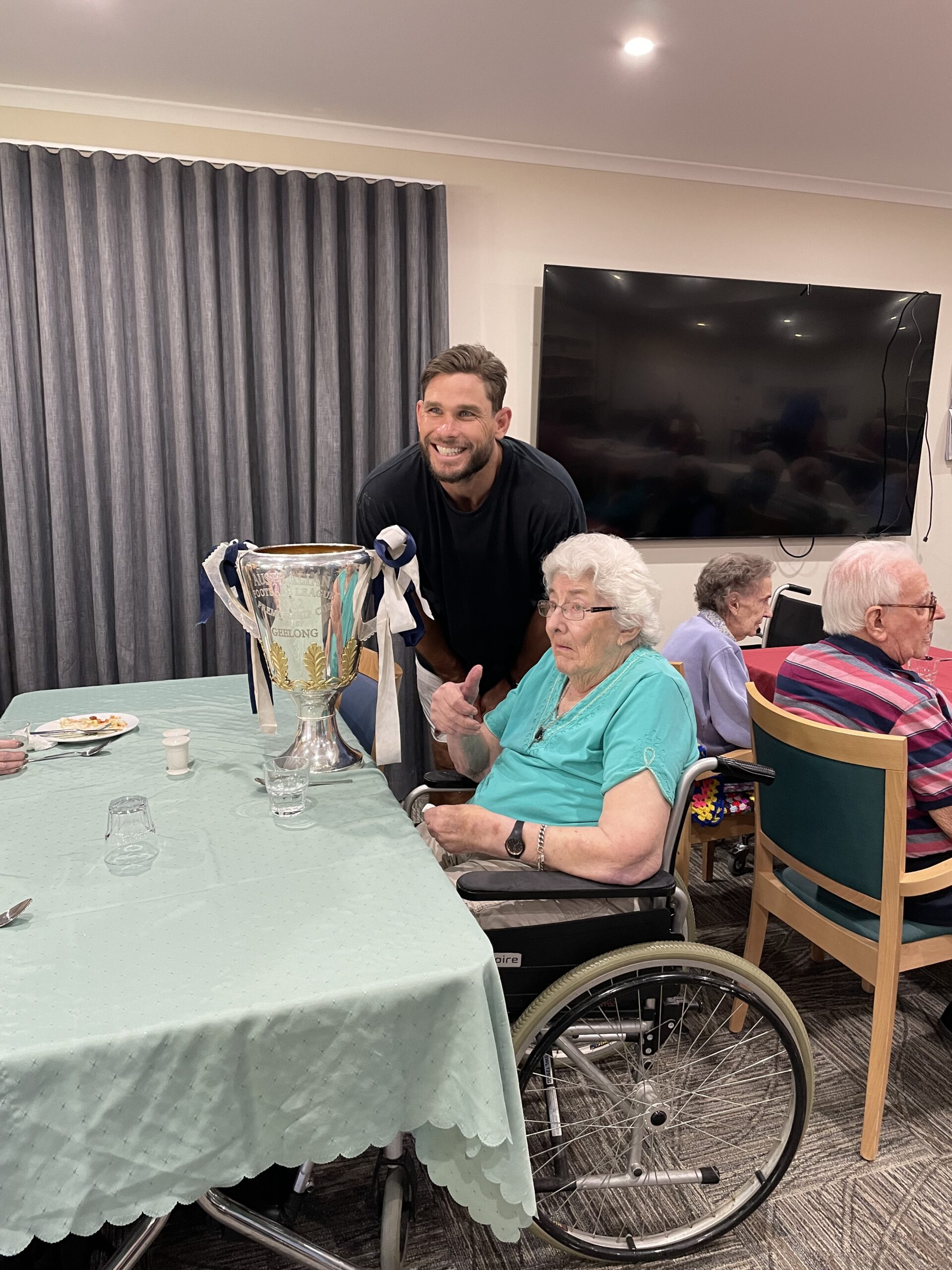 Visit from AFL player and Premiership Cup - Finley Regional Care